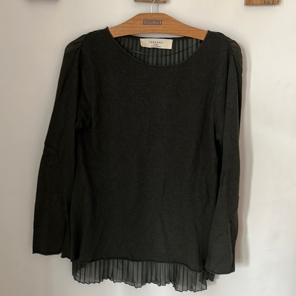 Zara | Tops | Zara Olive Sheer Pleated Back Sweater Size L | Poshmark